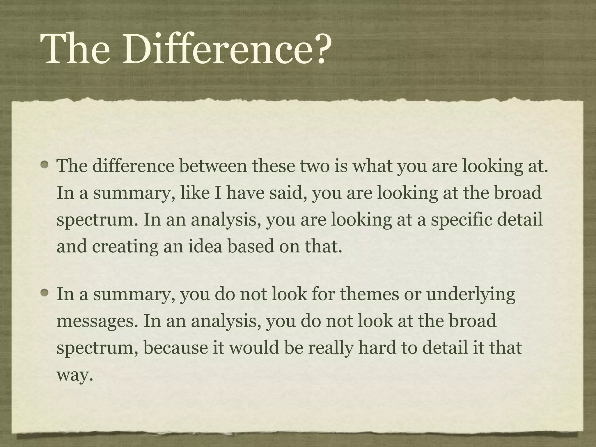 Summary Vs. Analysis | PPT