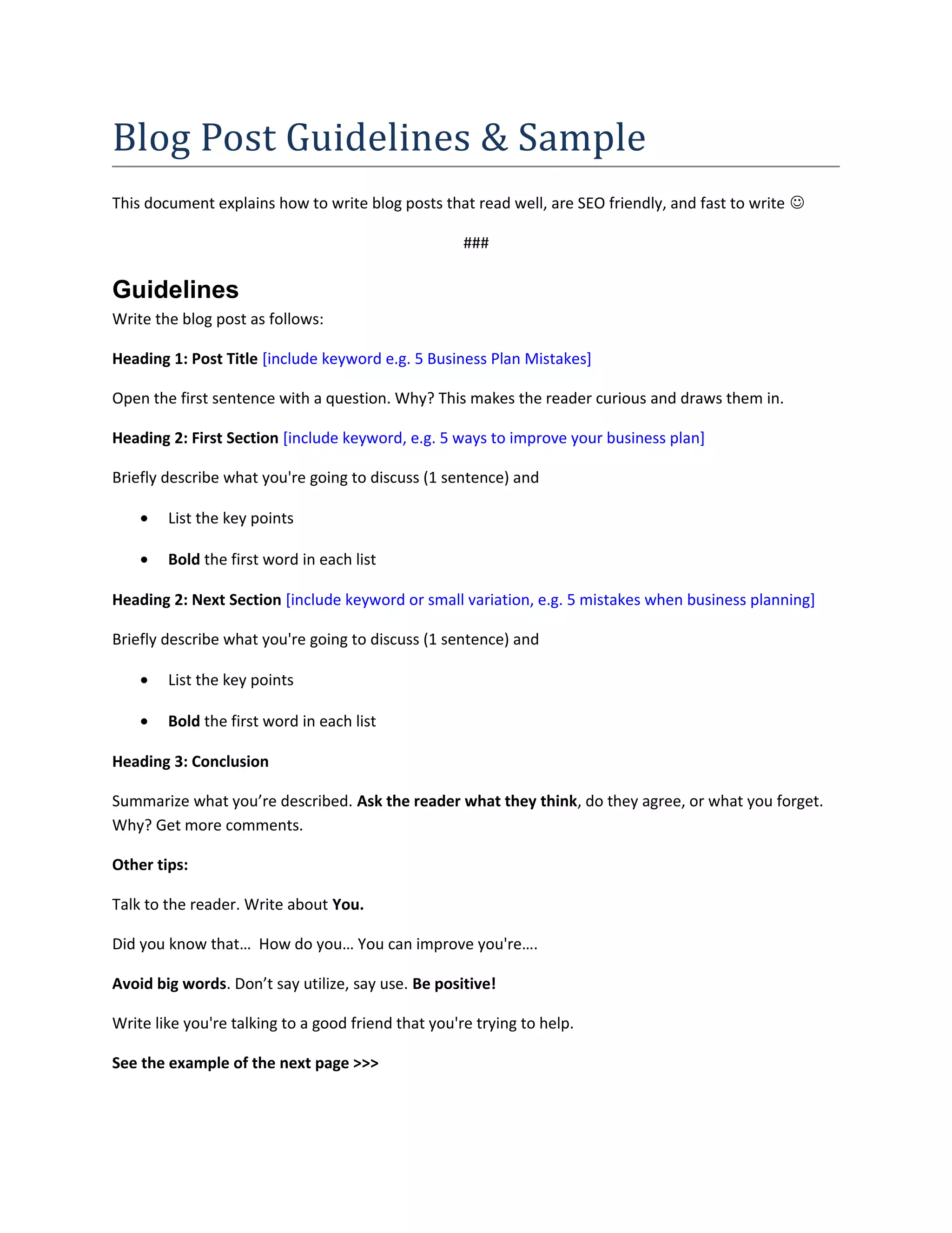 Blog Post Guidelines Template | DOC