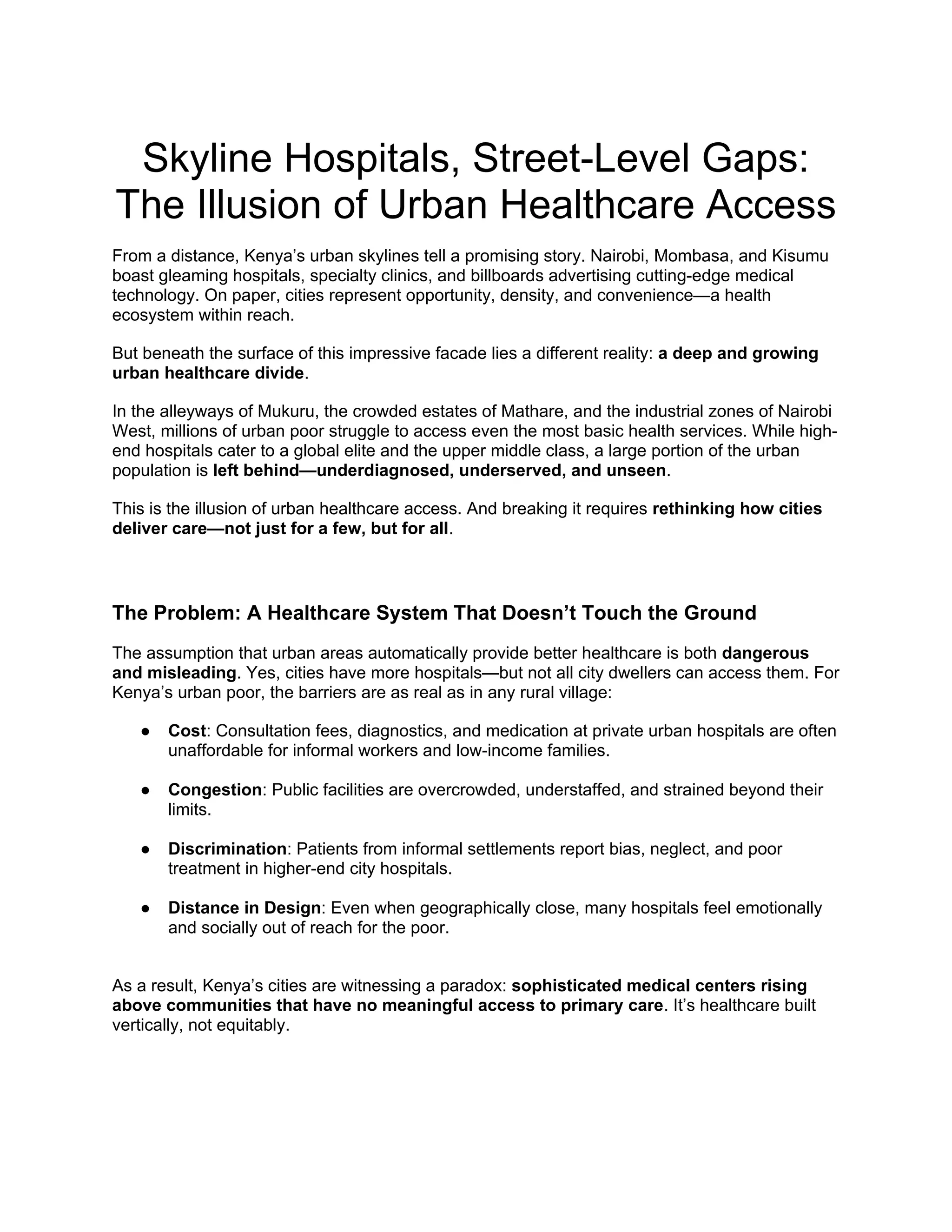 Skyline Hospitals, Street-Level Gaps: The Illusion of Urban Healthcare ...