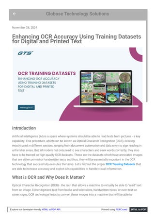 Enhancing OCR Accuracy Using Training Datasets for Digital and Printed Text | PDF