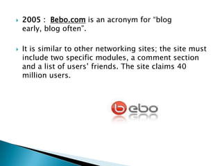 Timeline of Social Networking Sites | PPTX