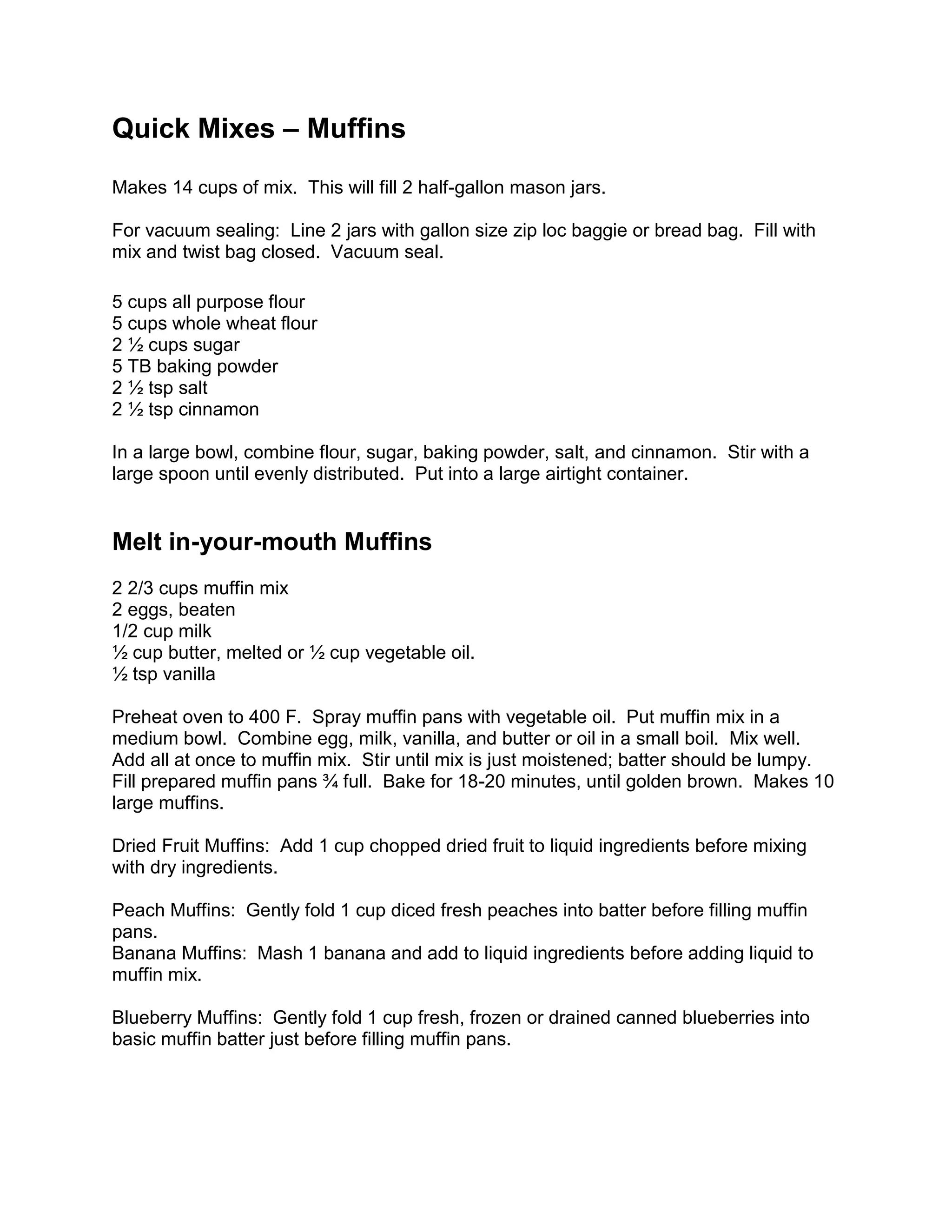 Quick Mixes Muffins | PDF