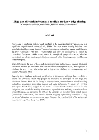 Blogs and discussion forum as a medium for knowledge sharing | DOCX
