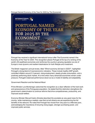 Portugal Named Economy of the Year for 2025 by The Economist | DOCX