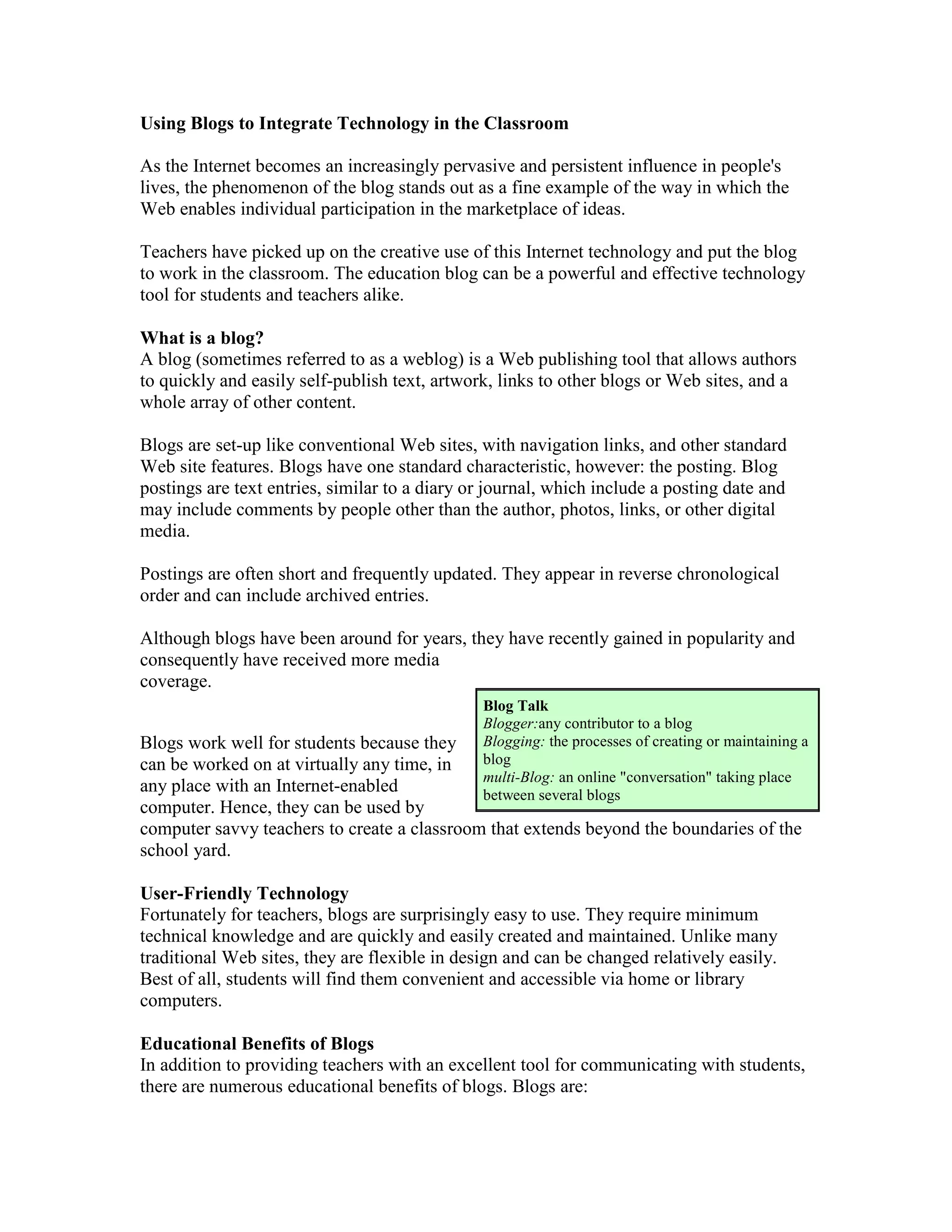 Blogs In Classroom | PDF | Internet for Beginners | Internet
