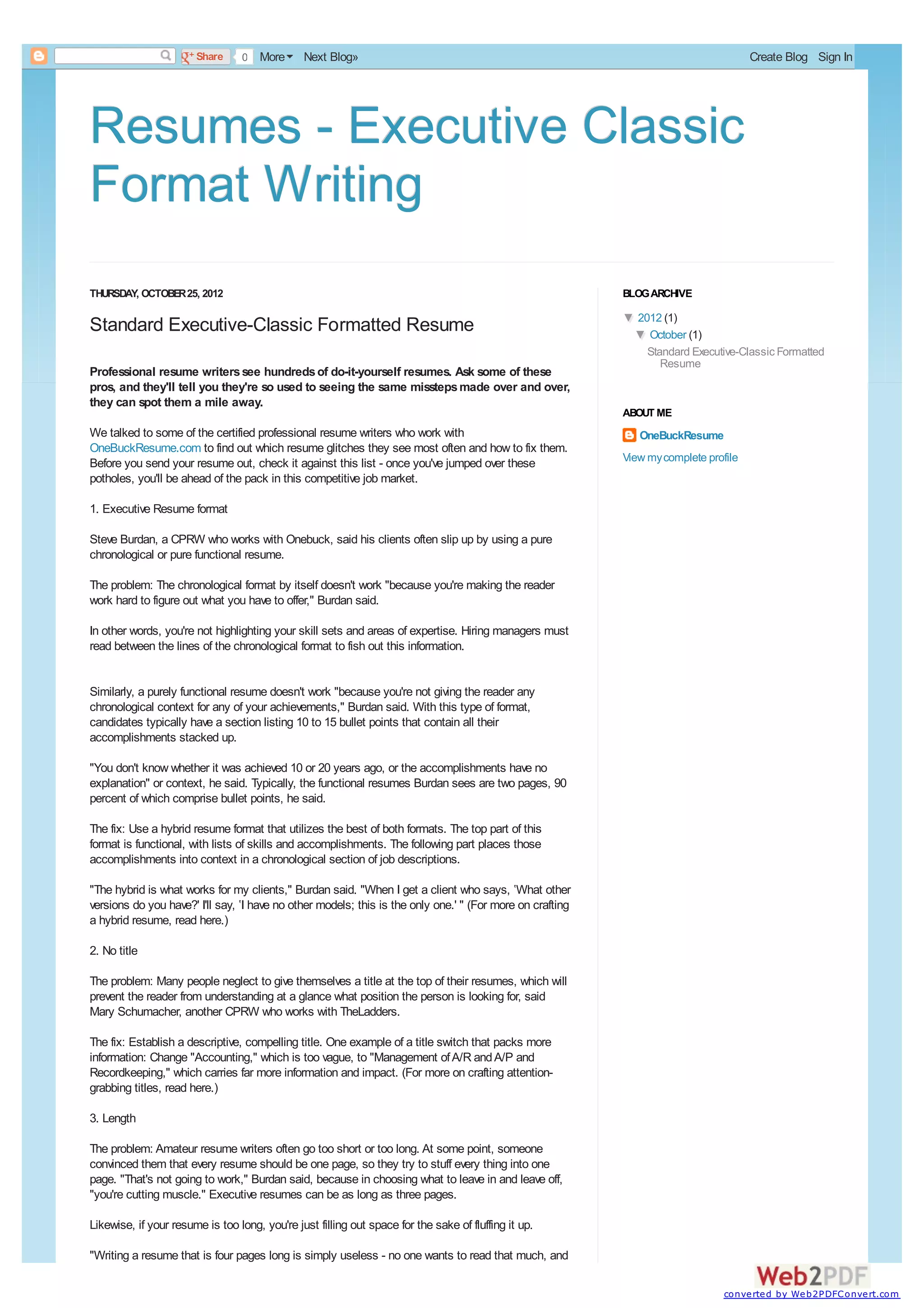 Executive-Classic Resume vs. Standard Resume | PDF