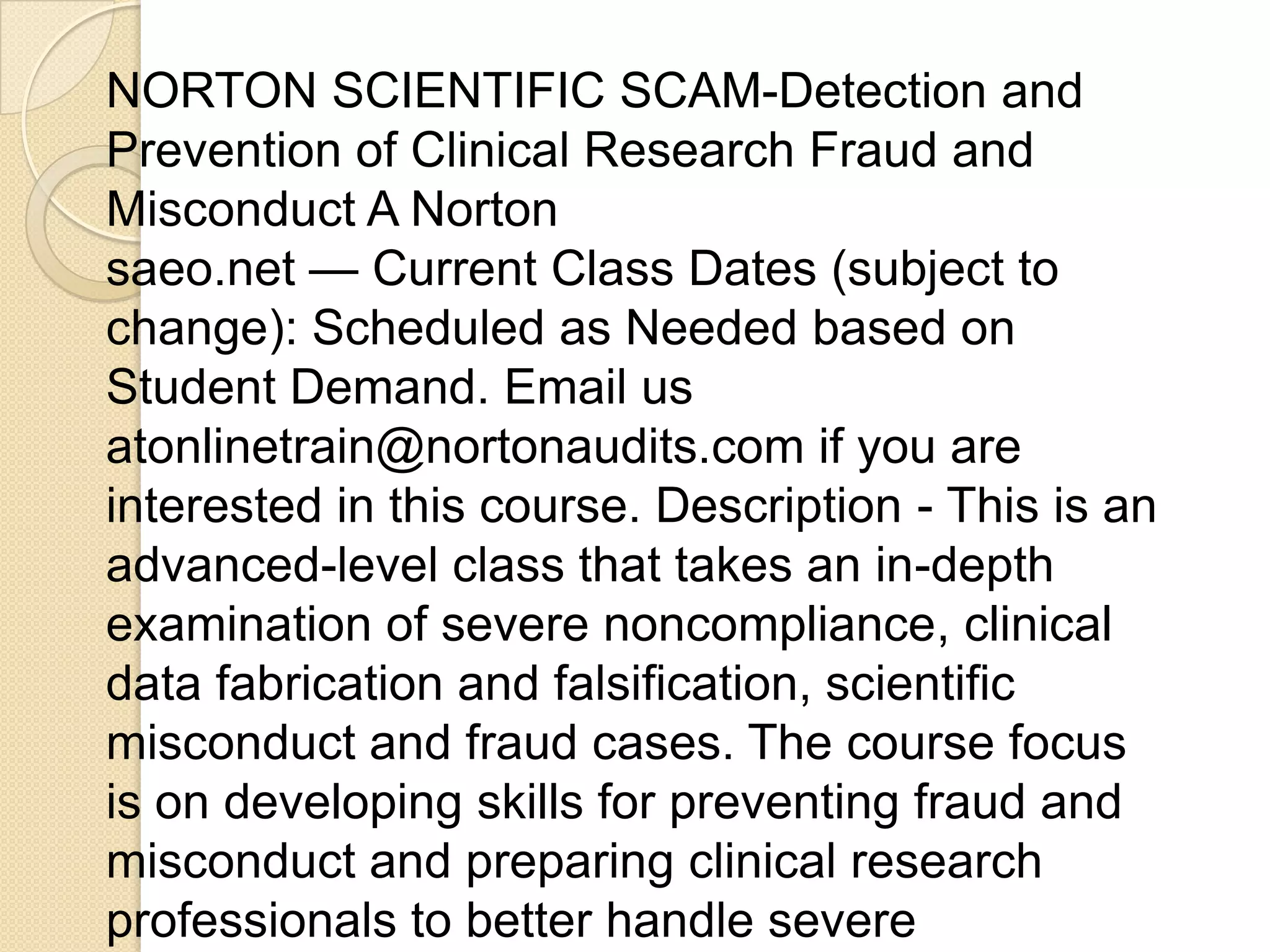 Blogspot: NORTON SCIENTIFIC SCAM-Detection and Prevention of Clinical ...