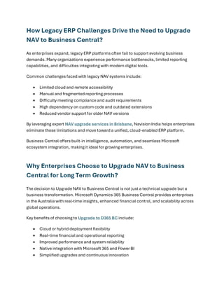Legacy ERP Slowing Growth Upgrade NAV to Business Central | PDF
