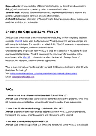 The Evolution of Software: From Web 2.0 to Web 3.0 with Blockchain Technology | PDF