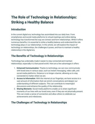 the role of technology in relationship. | DOCX | Social Networking ...