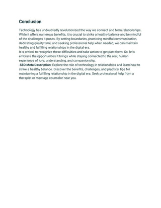 the role of technology in relationship. | DOCX | Social Networking ...