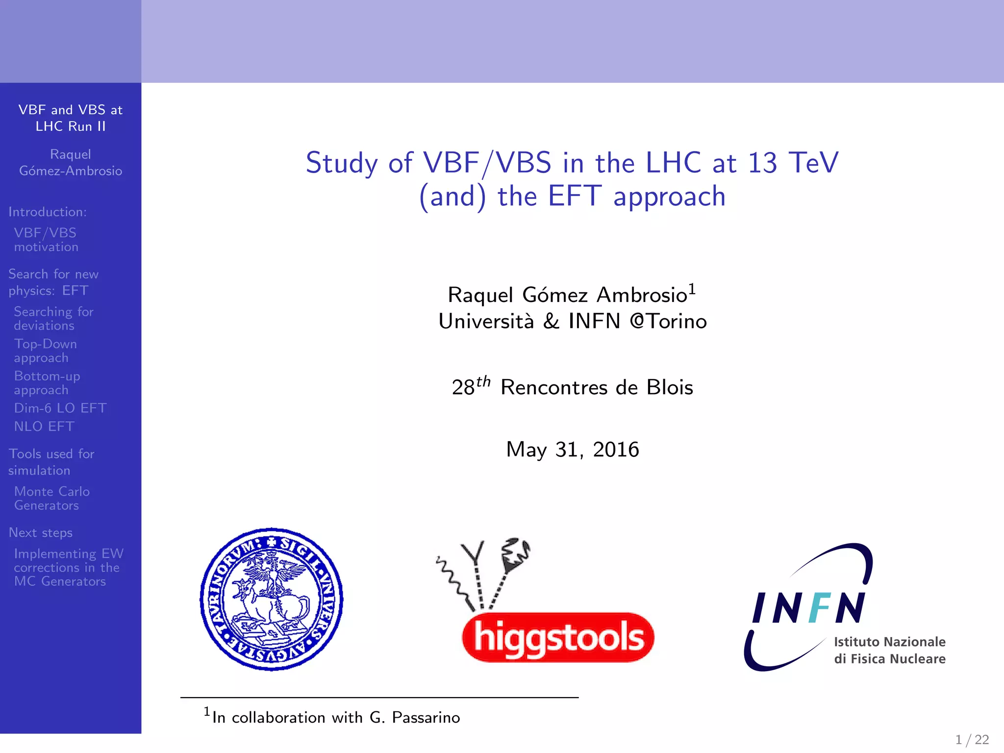VBF and Vector Boson Scattering at 13 TeV, the EFT approach | PPT