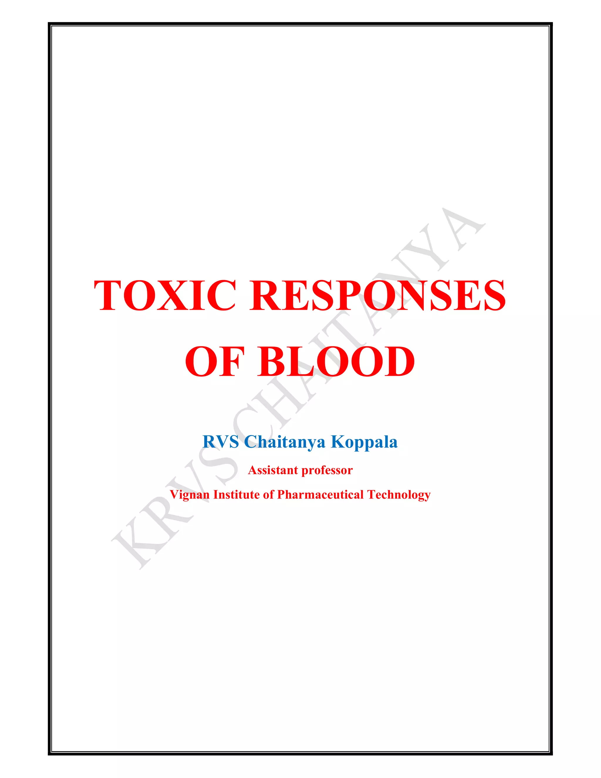 TOXIC RESPONSES OF BLOOD AND BLOOD CELLS | PDF