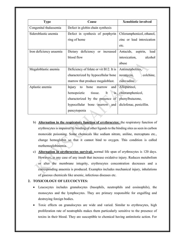 TOXIC RESPONSES OF BLOOD AND BLOOD CELLS | PDF