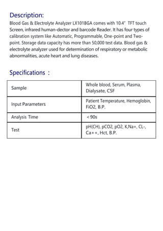 Blood Gas and Electrolyte Analyzer LX101BGA | PDF