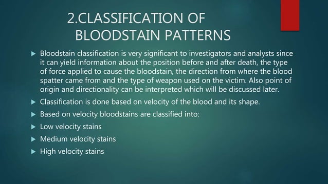 Bloodstain pattern analysis | PPTX | Blood Disorders | Diseases and Conditions