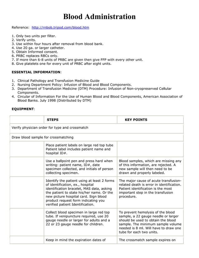 Blood Administration | PDF