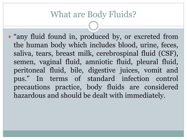 Blood and Body Fluid Spill Management | PPTX | First Aid | Injuries
