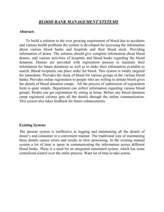 Blood bank management | DOCX | Blood Disorders | Diseases and Conditions