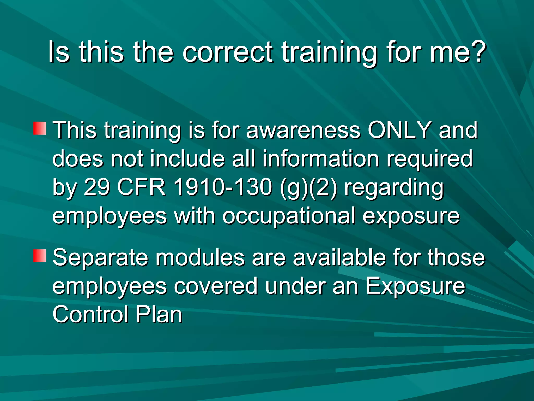 Bloodborne Pathogens Awareness Training | PPT