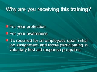 Bloodborne Pathogens Awareness Training | PPT