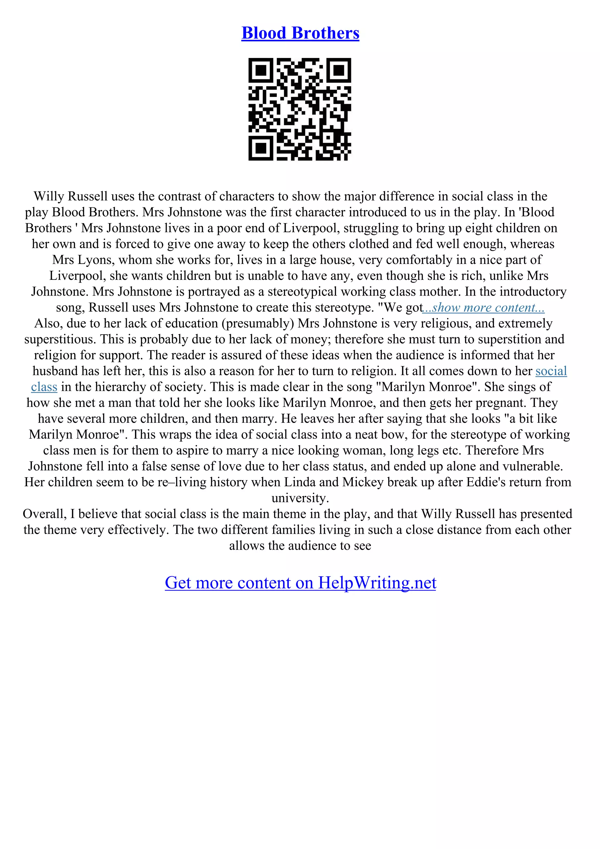 Blood Brothers Essay | PDF