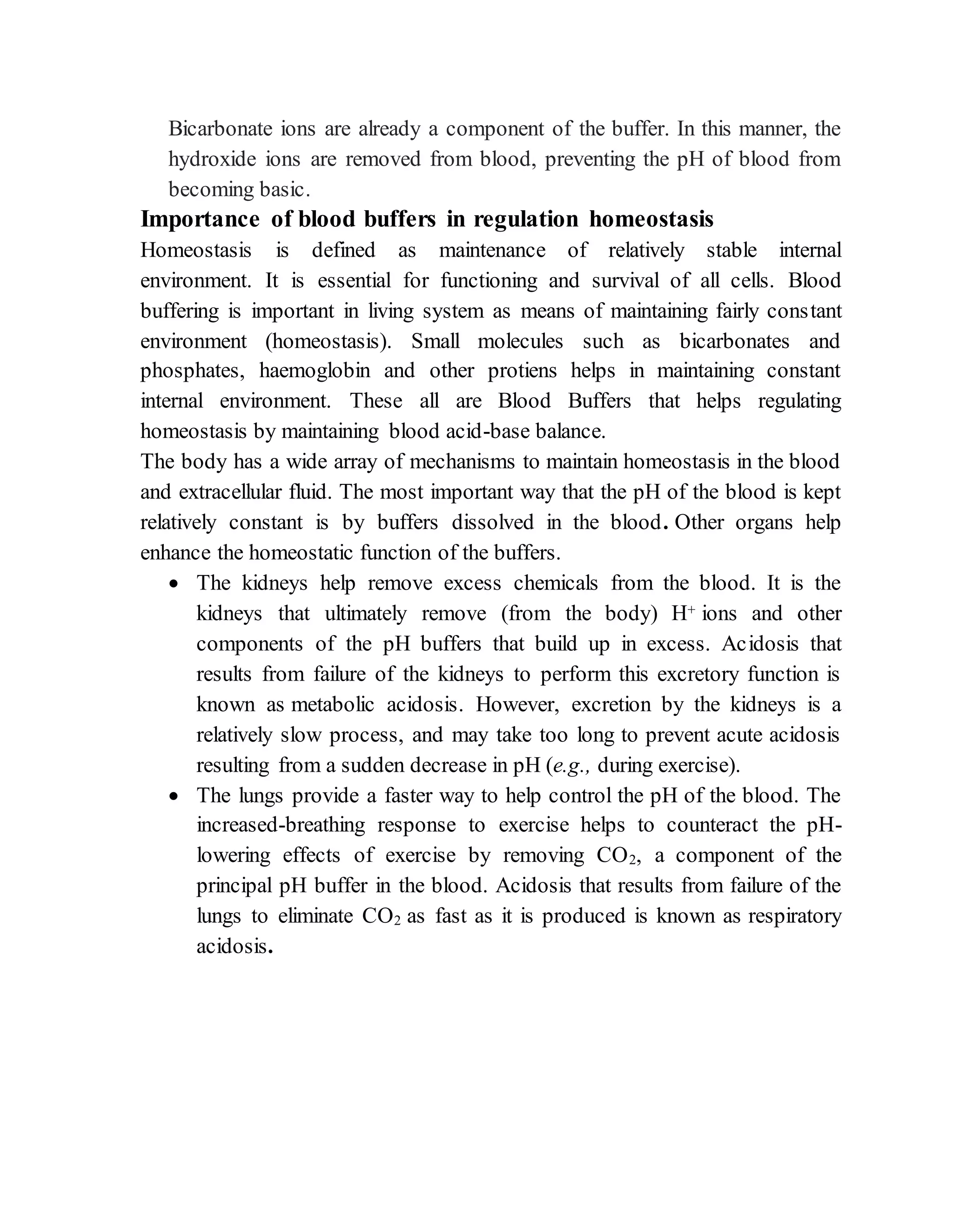 Blood buffers and their role in regulation of homeostasis | DOCX