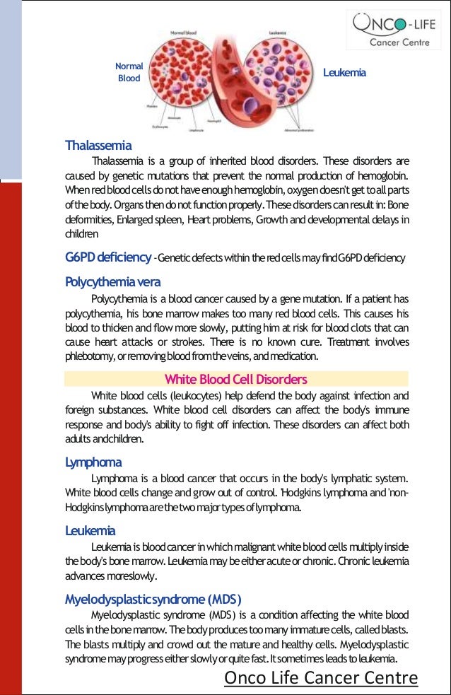 Blood cell disorders by hematologist in Pune at Onco Life Cancer Cent…