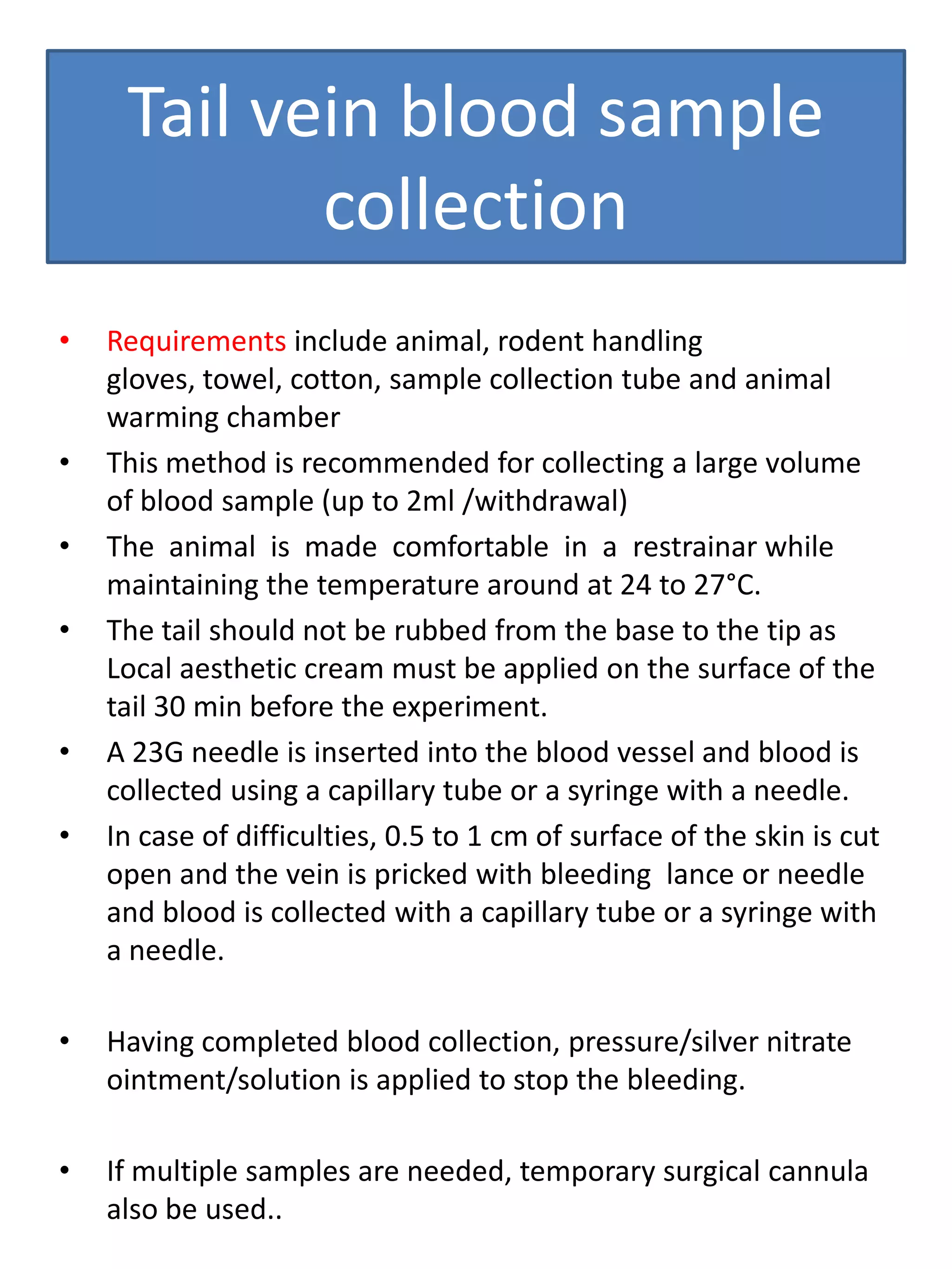 Blood collection techniques from laboratory animals | PPTX