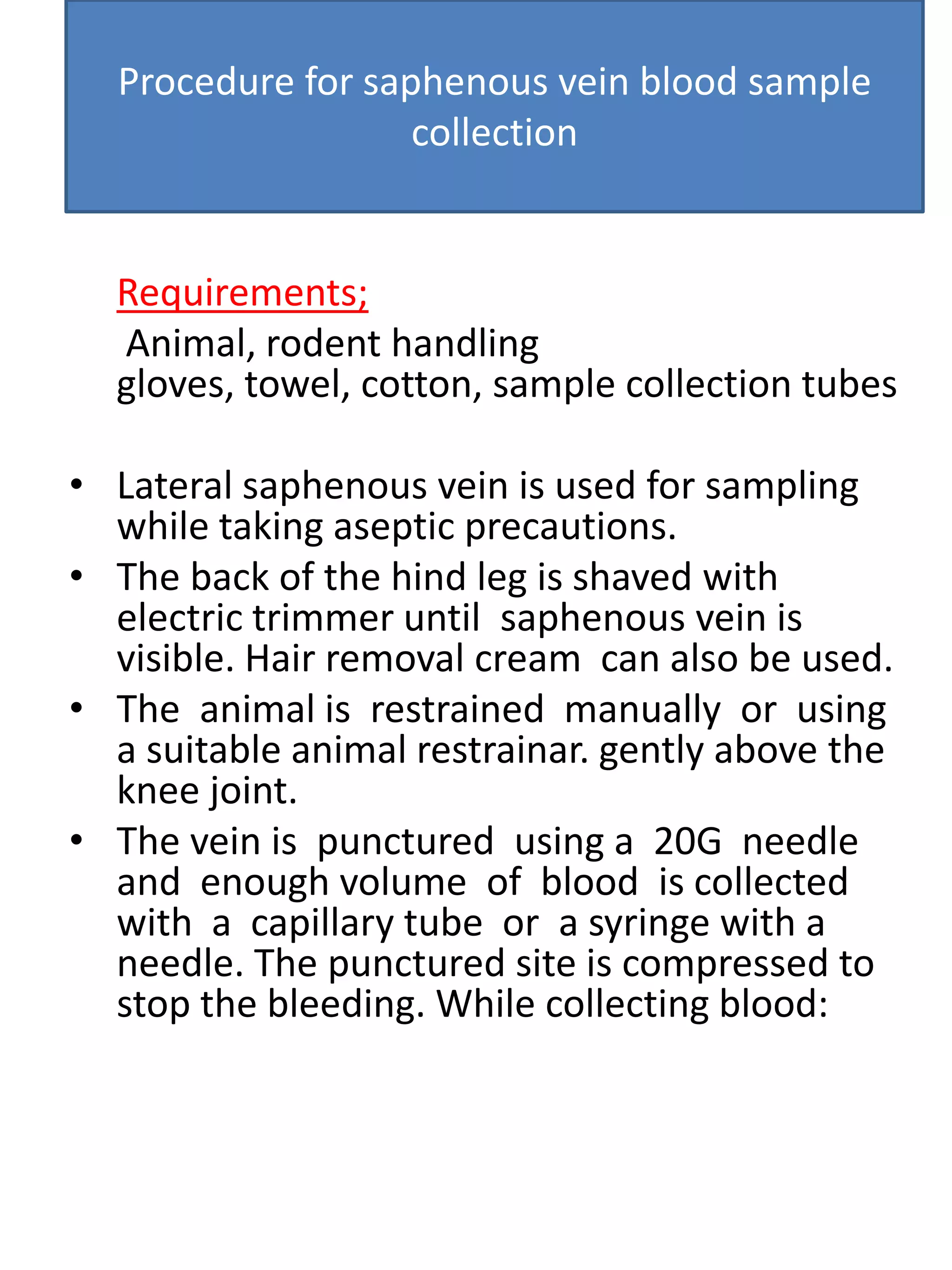 Blood collection techniques from laboratory animals | PPTX