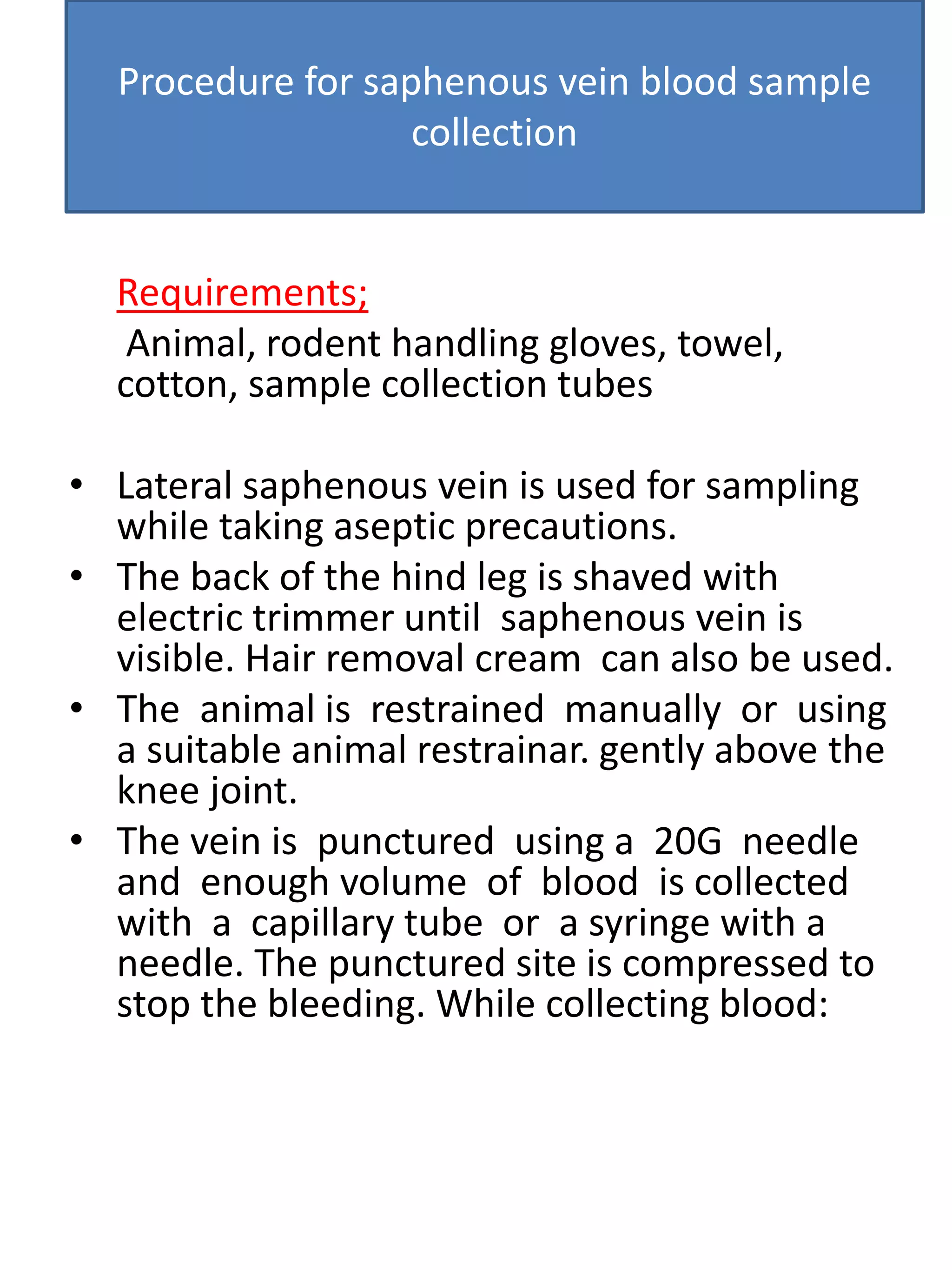 Blood collection techniques from laboratory animals | PPTX