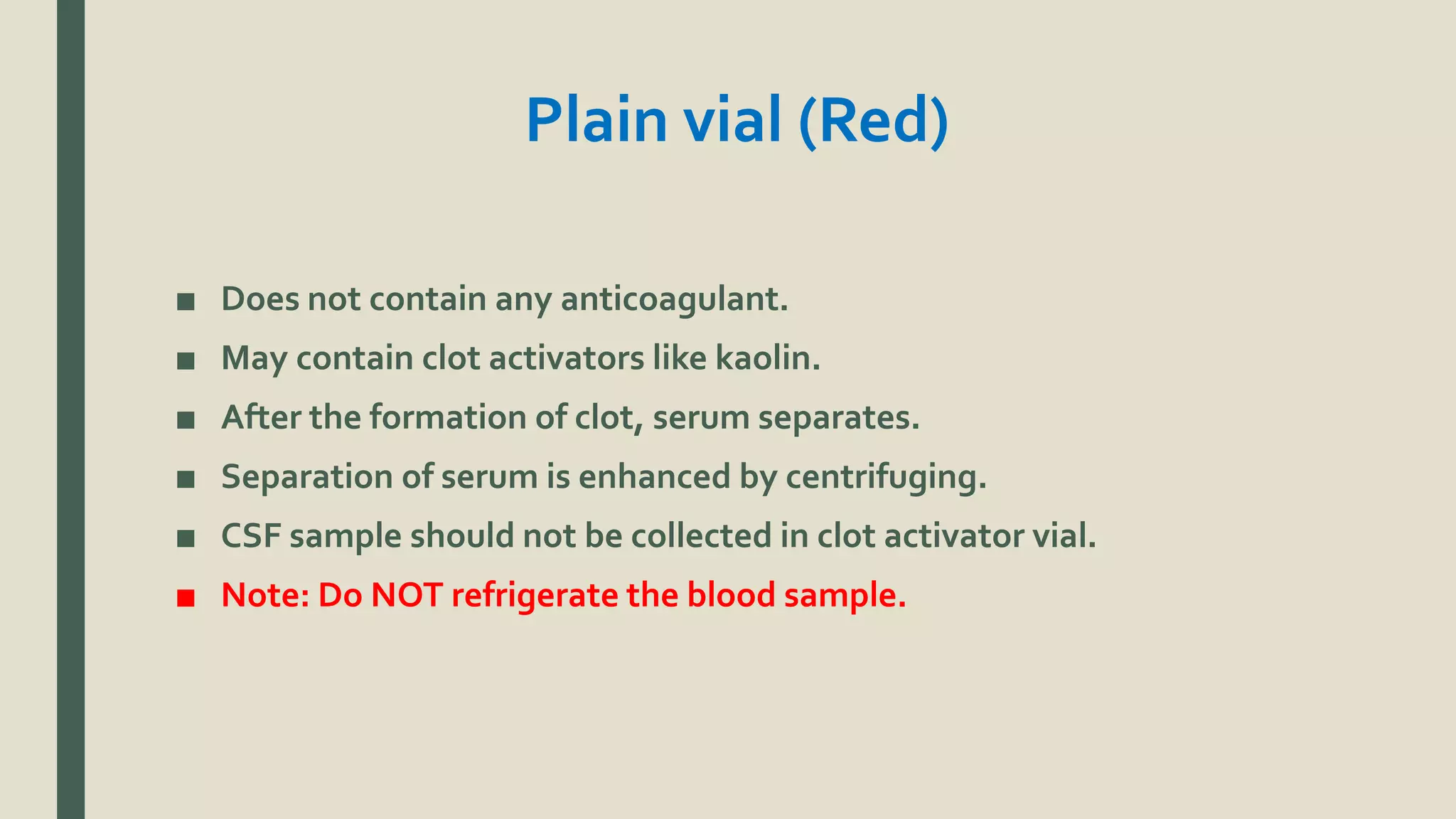Blood collection tubes - Colour coding of vials, Order of draw | PPTX