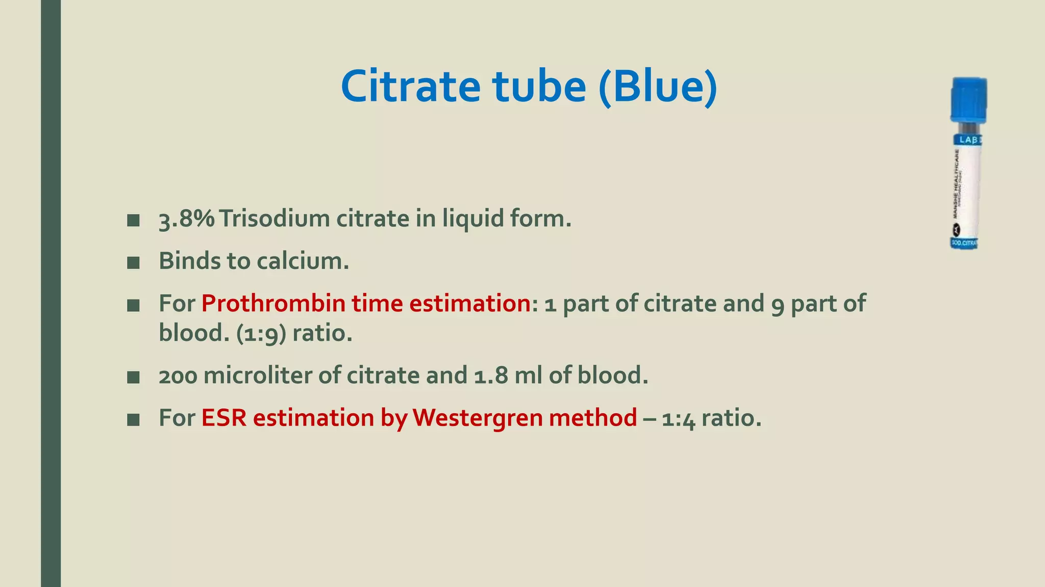 Blood collection tubes - Colour coding of vials, Order of draw | PPTX