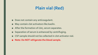 Blood collection tubes - Colour coding of vials, Order of draw | PPTX