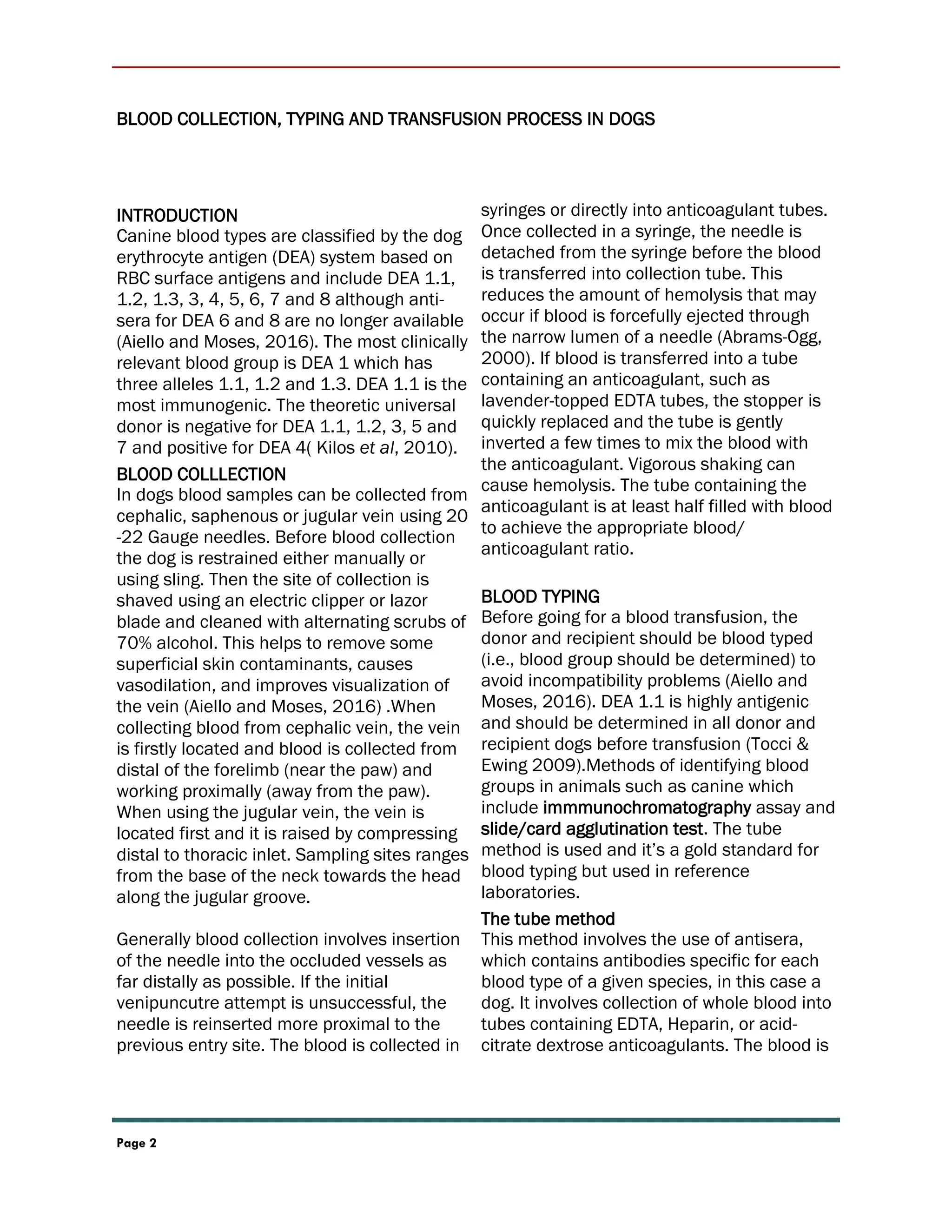 Blood collection,typing,and transfusion in dogs | PDF