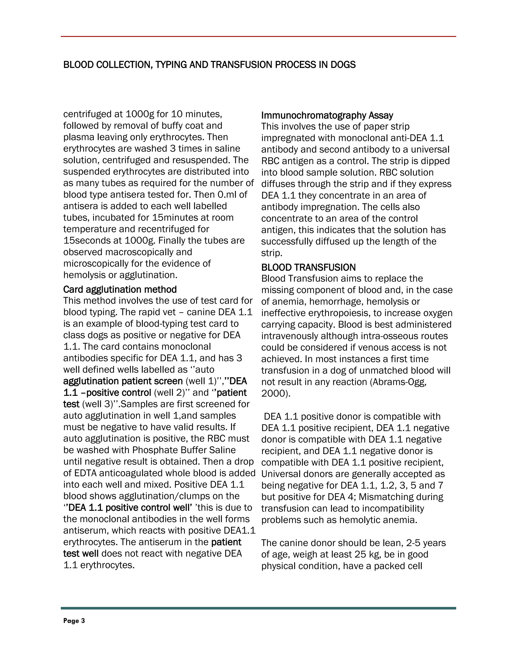 Blood collection,typing,and transfusion in dogs | PDF
