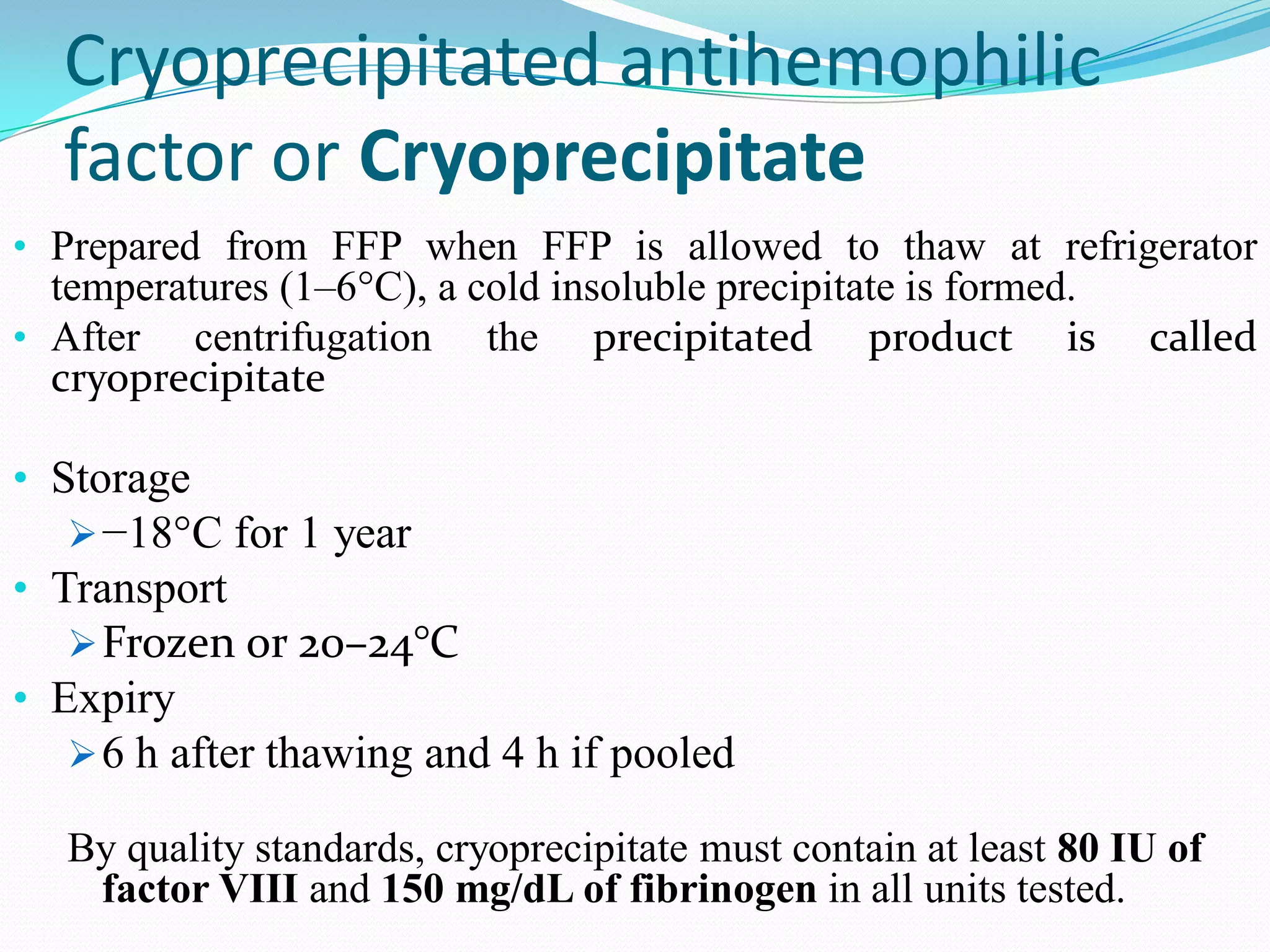 Blood componenet preservation and storage | PDF