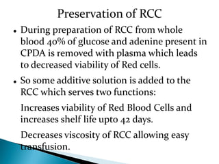 Blood componenet preservation and storage | PDF