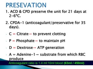 Blood component, sample collection, storage, preservation | PPTX
