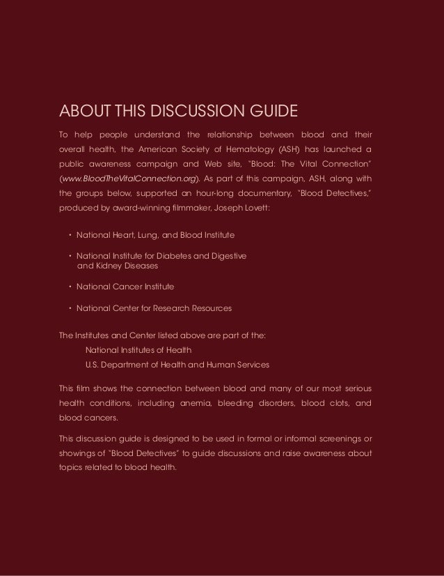 Blood detectives consumer health discussion guide