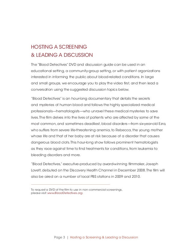 Blood detectives consumer health discussion guide