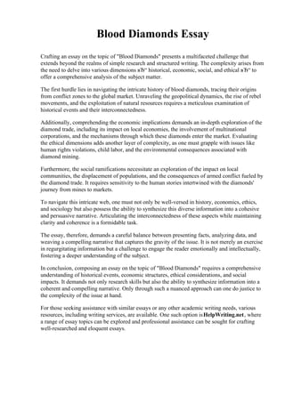 Blood Diamonds Essay. Trenholm State Community College | PDF