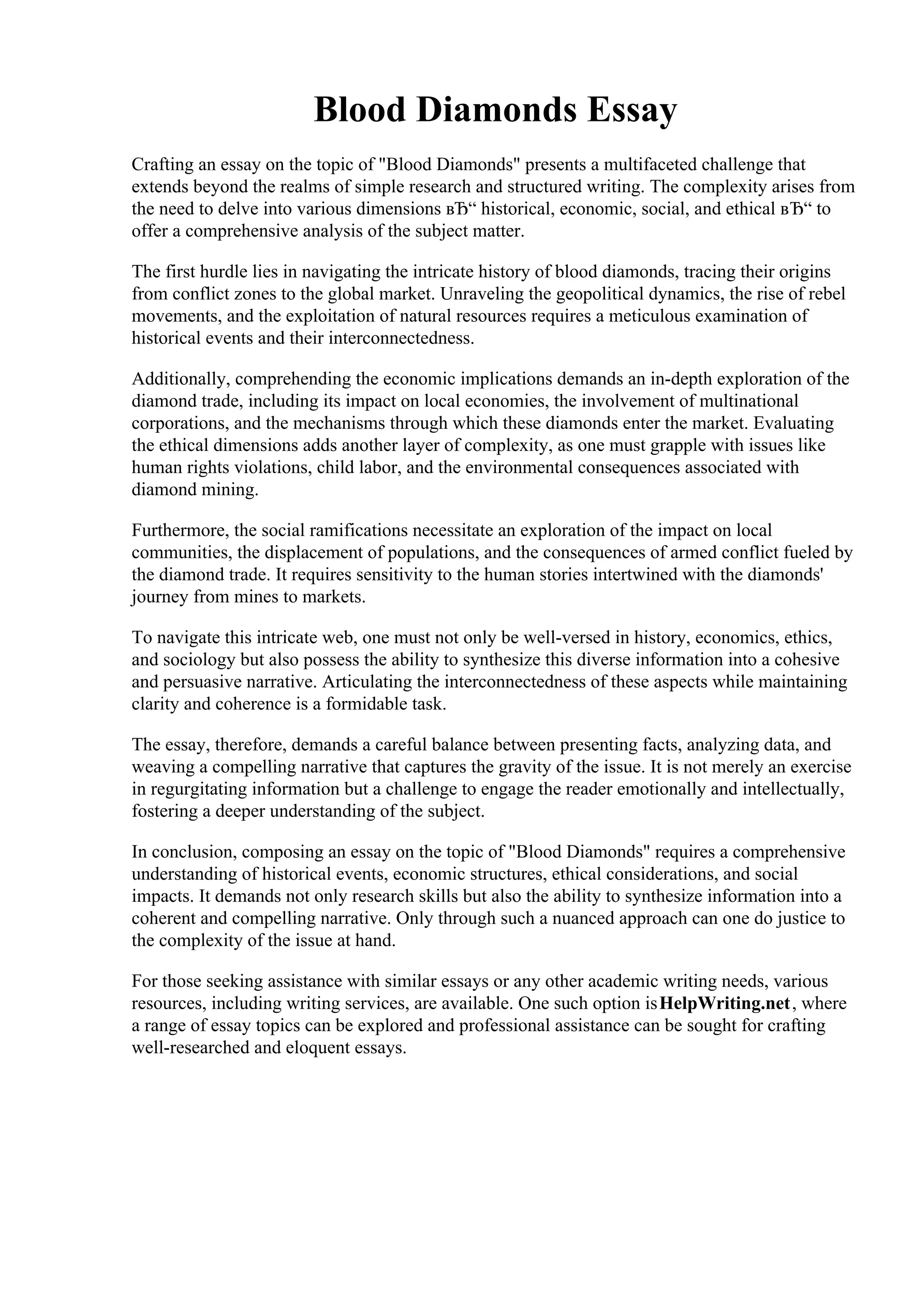 Blood Diamonds Essay | PDF