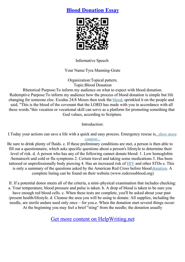 Blood Donation Essay | PDF
