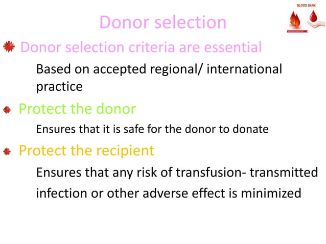 Blood donor selection | PPTX | Blood Disorders | Diseases and Conditions