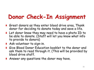 Blood drive assistant volunteer training | PPTX