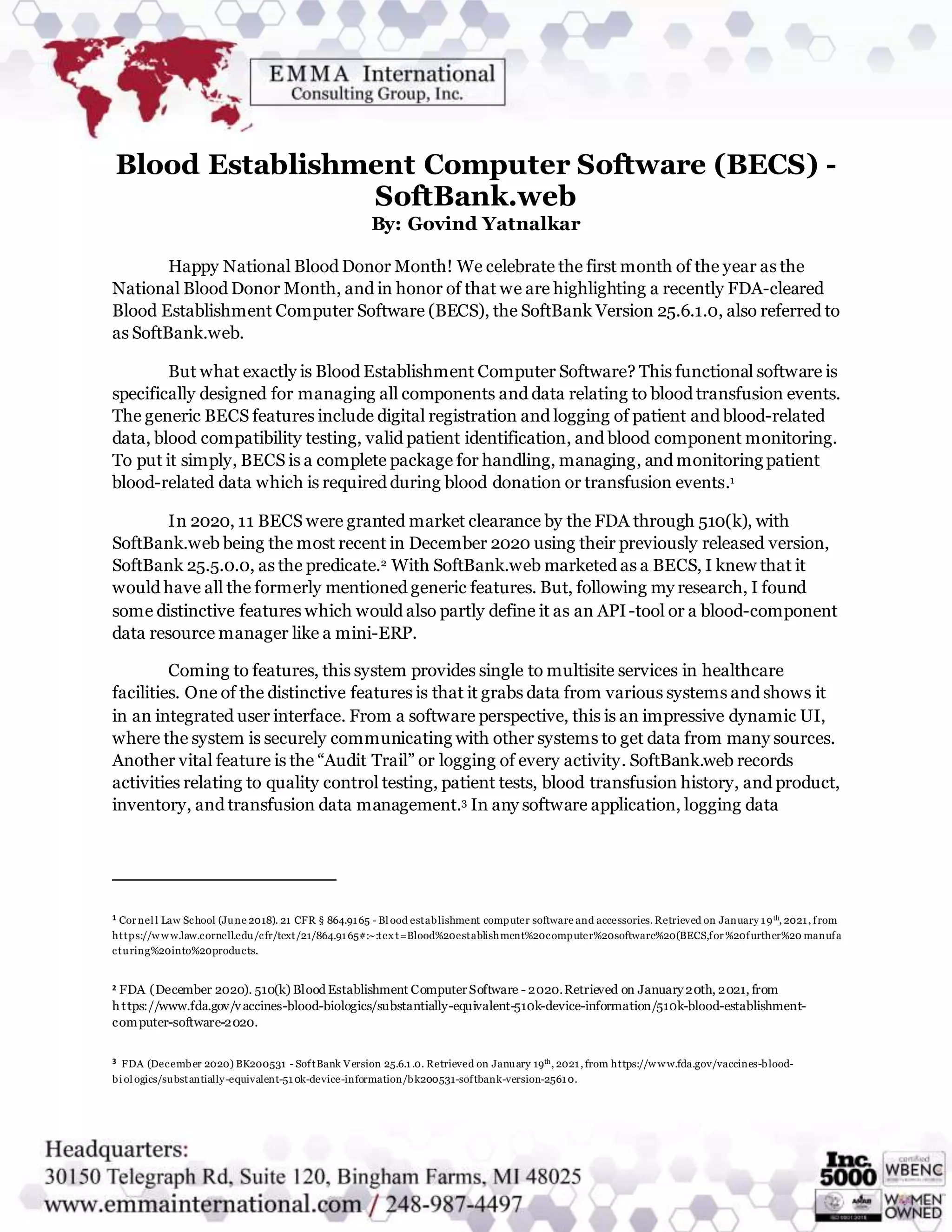 Blood Establishment Computer Software (BECS) - SoftBank.web