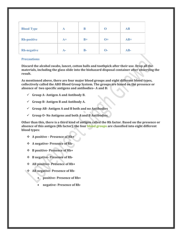 Blood group testing.docx | Blood Disorders | Diseases and Conditions