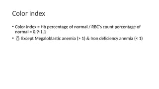 سؤال blood indices and its physiological importance in diagnosis of the ...