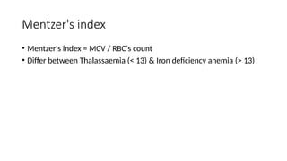 سؤال blood indices and its physiological importance in diagnosis of the ...
